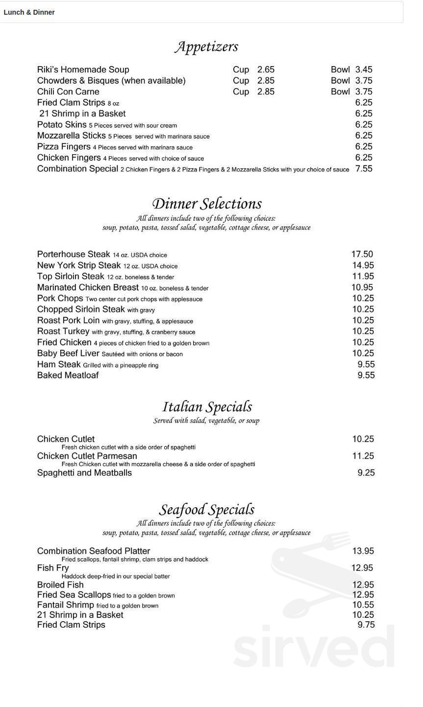 Riki's Family Restaurant menu in Fairport, New York, USA