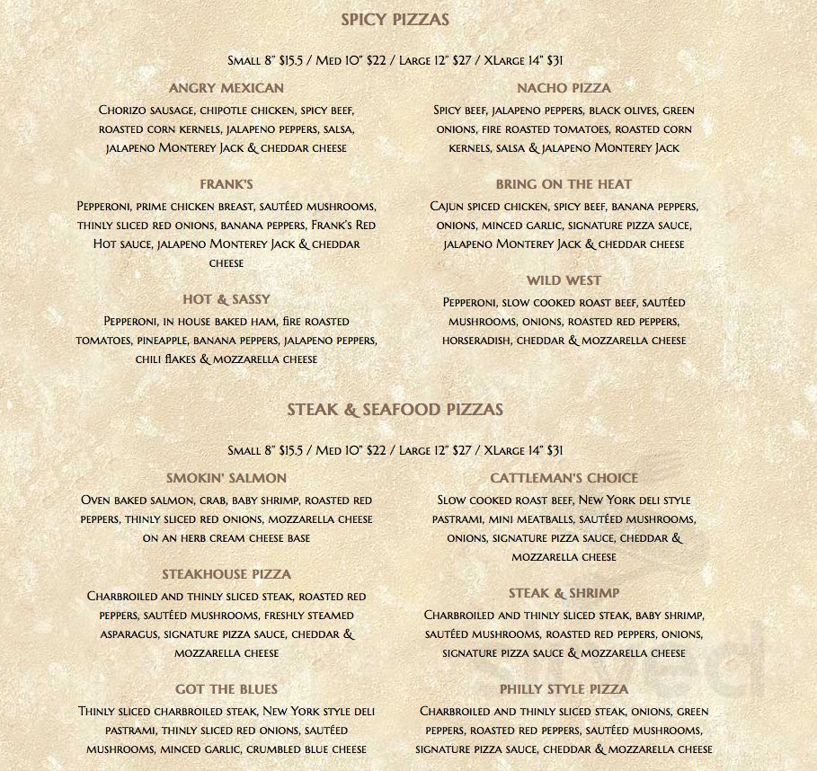 Alexander's Steakhouse & Pizzaria menu in Airdrie, Alberta, Canada