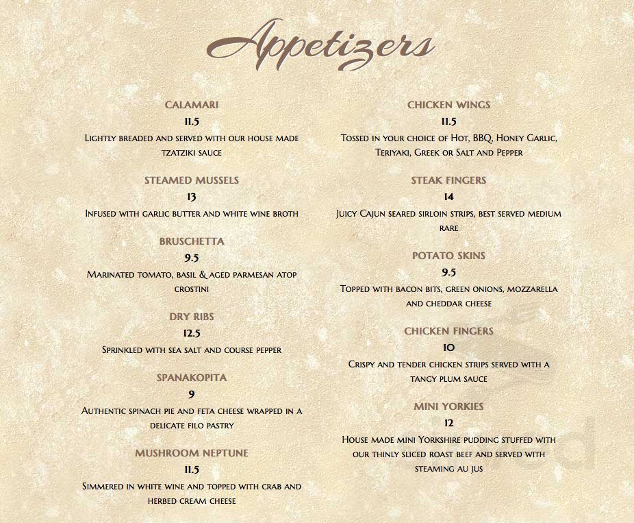 Menu - Airdrie AB's Alexander's Steakhouse & Pizzaria | Sirved