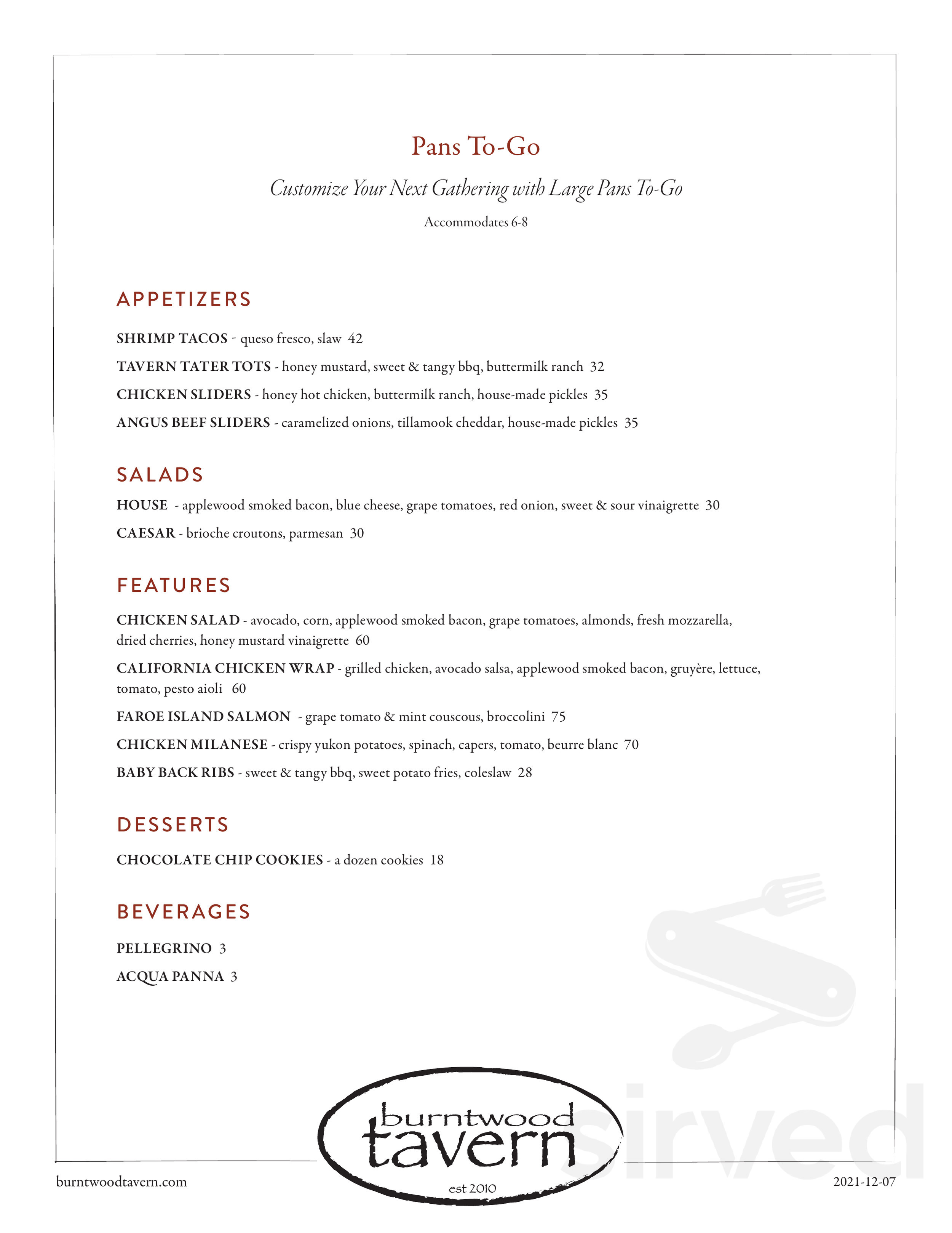 Menu - Chagrin Falls OH's Burntwood Tavern | Sirved