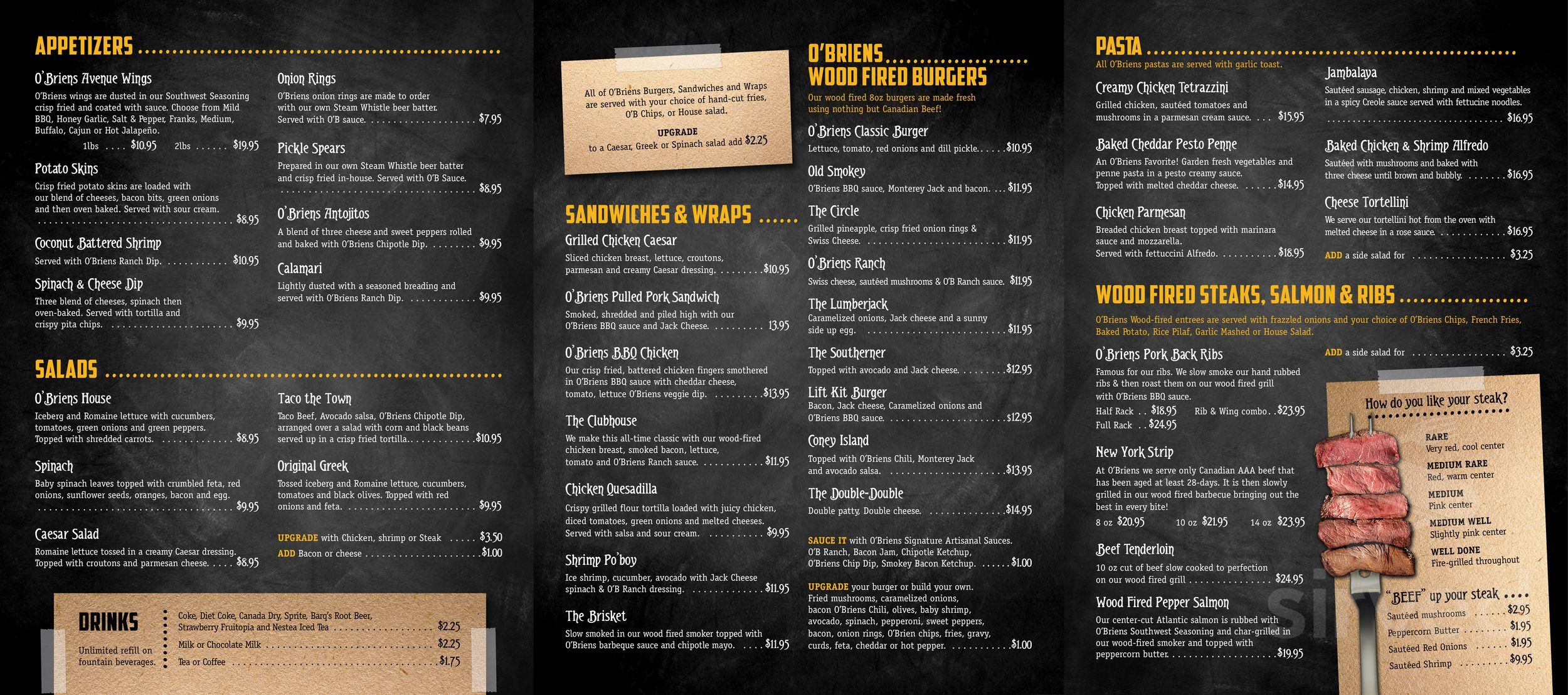 O'Briens Classic Grill menu in Kapuskasing, Ontario, Canada