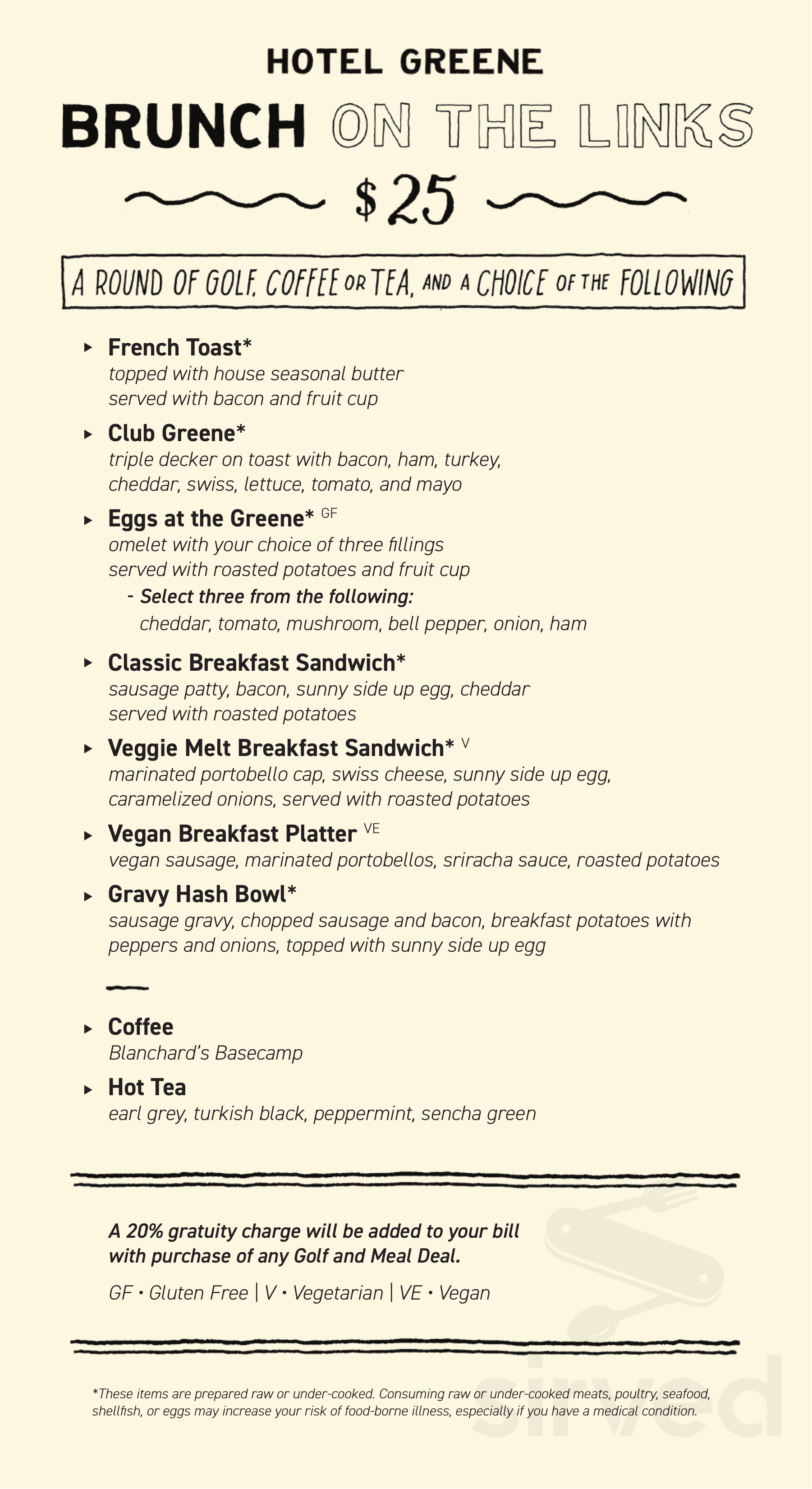 Hotel Greene menu in Richmond, Virginia, USA