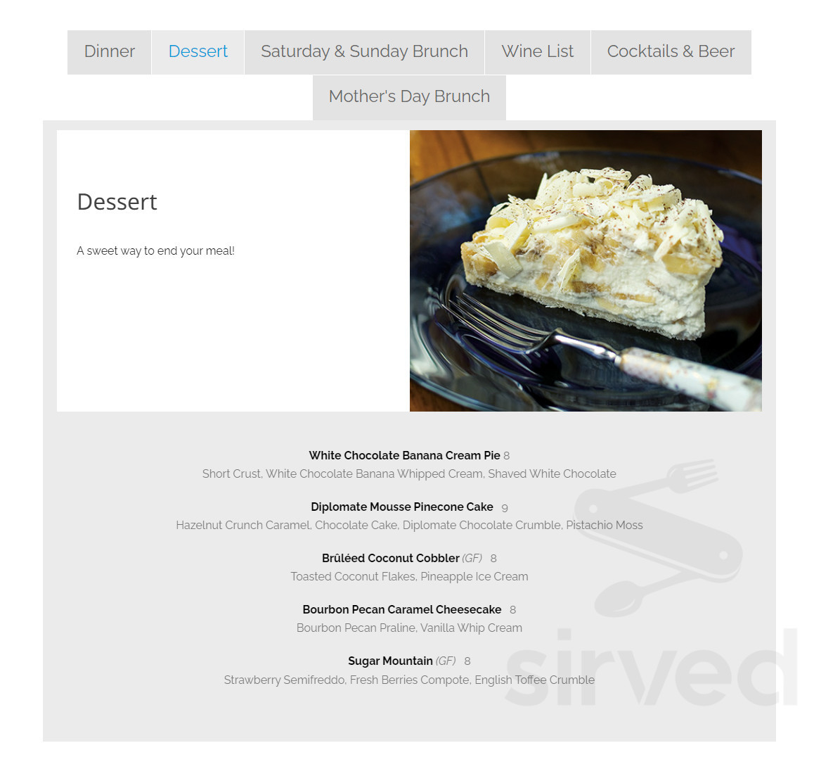 Soby's menu in Greenville, South Carolina, USA