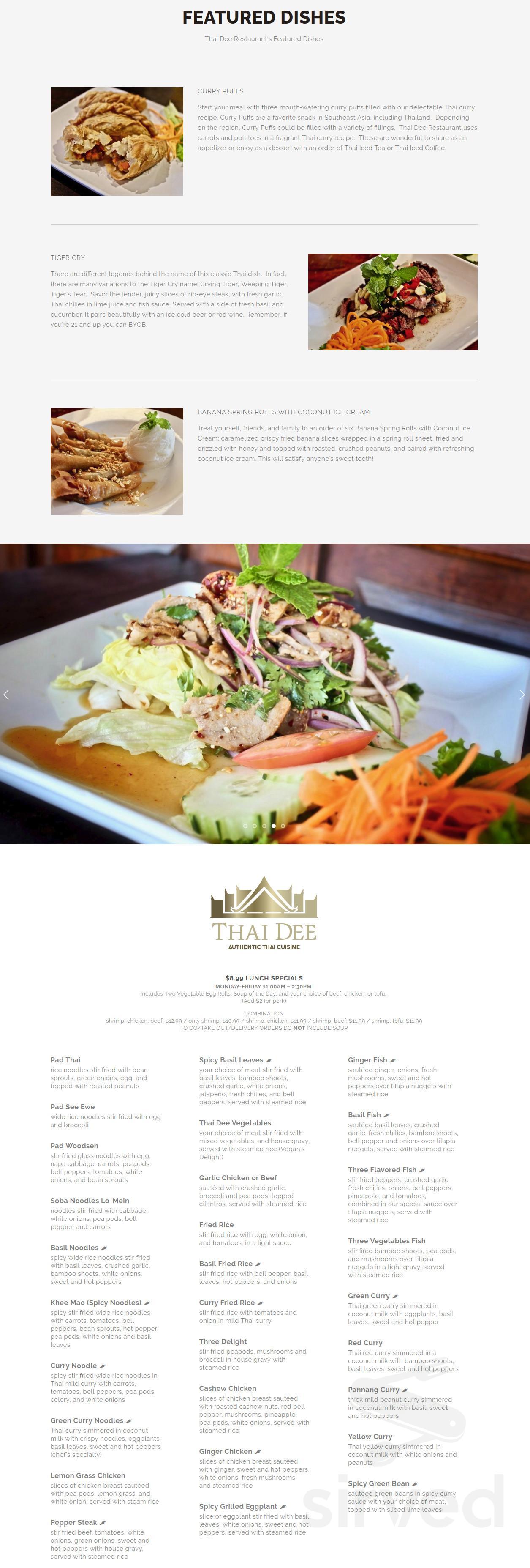 Thai Dee Restaurant menu in San Antonio, Texas, USA