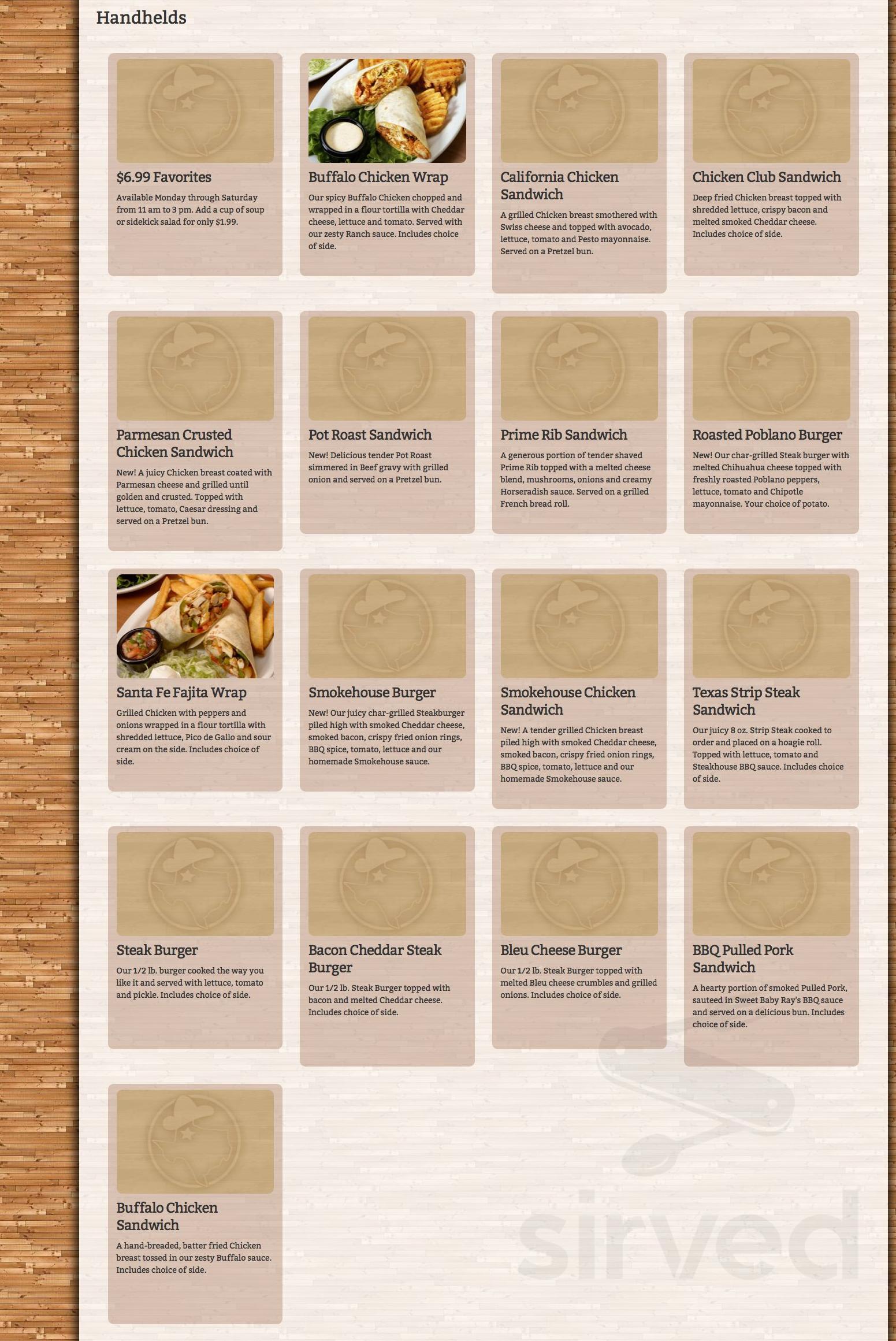 Texas Corral menu in Highland, Indiana, USA