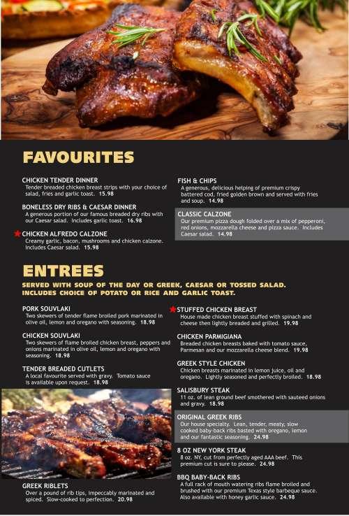 Venice House Traditional Grill menu in Saskatoon, Saskatchewan, Canada