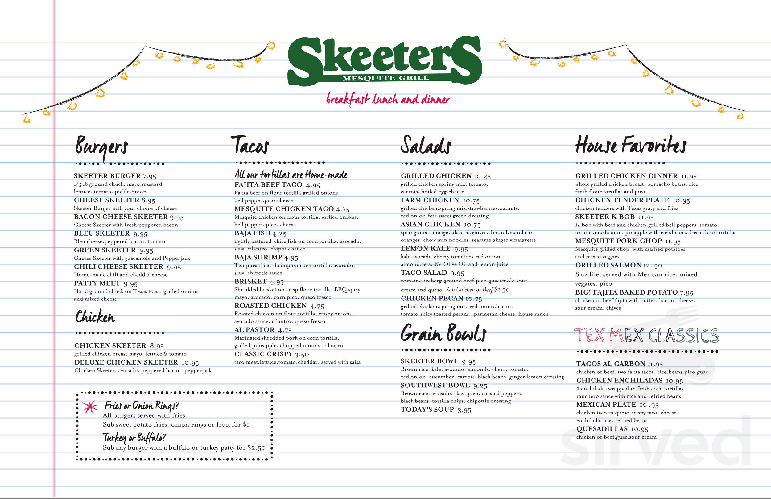Skeeter's Mesquite Grill menu in Houston, Texas, USA