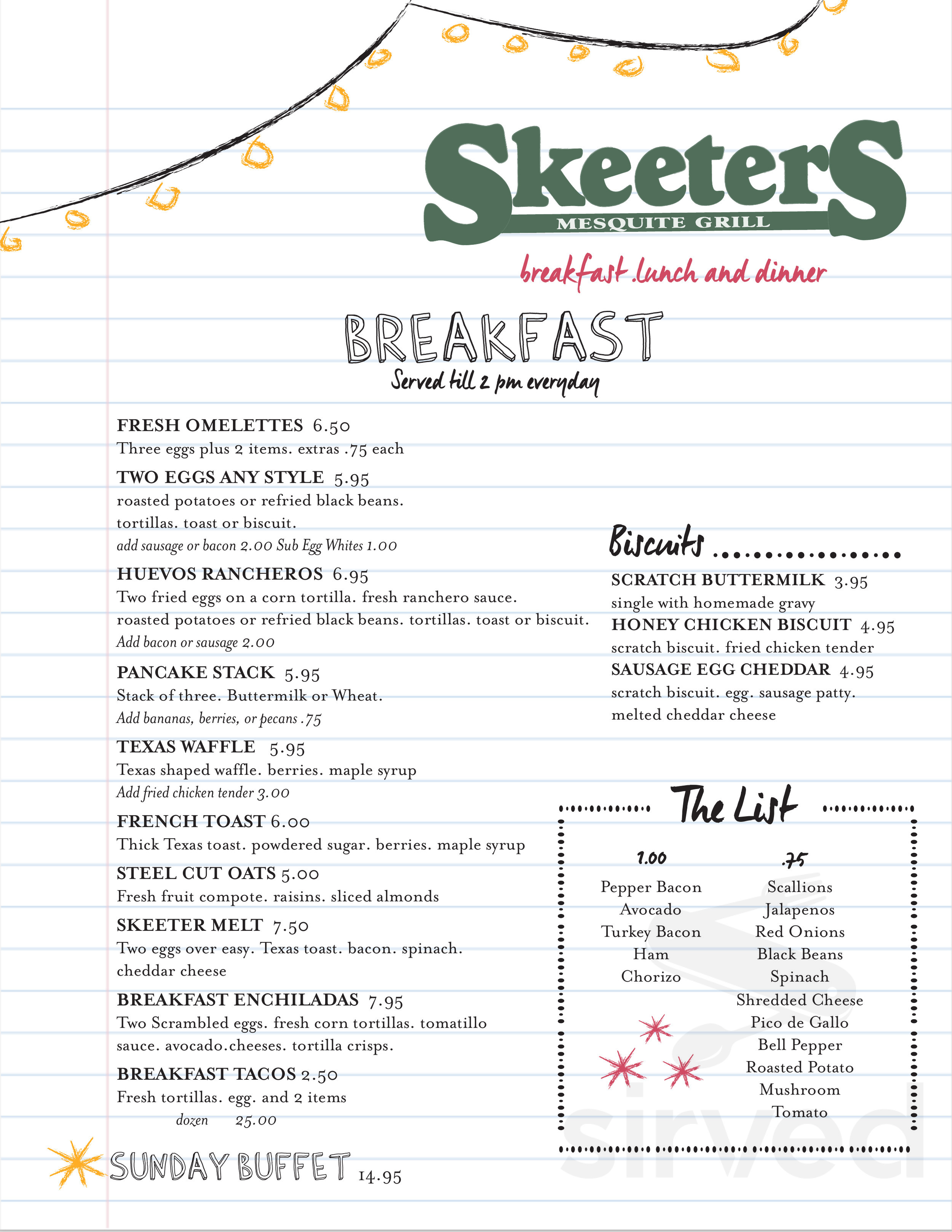 Menu for Skeeter's Mesquite Grill in Kingwood, TX | Sirved