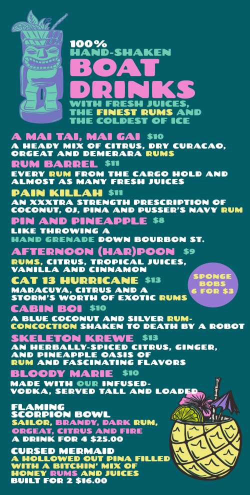 Voodoo Queen Daiquiri Dive menu in Houston, Texas, USA