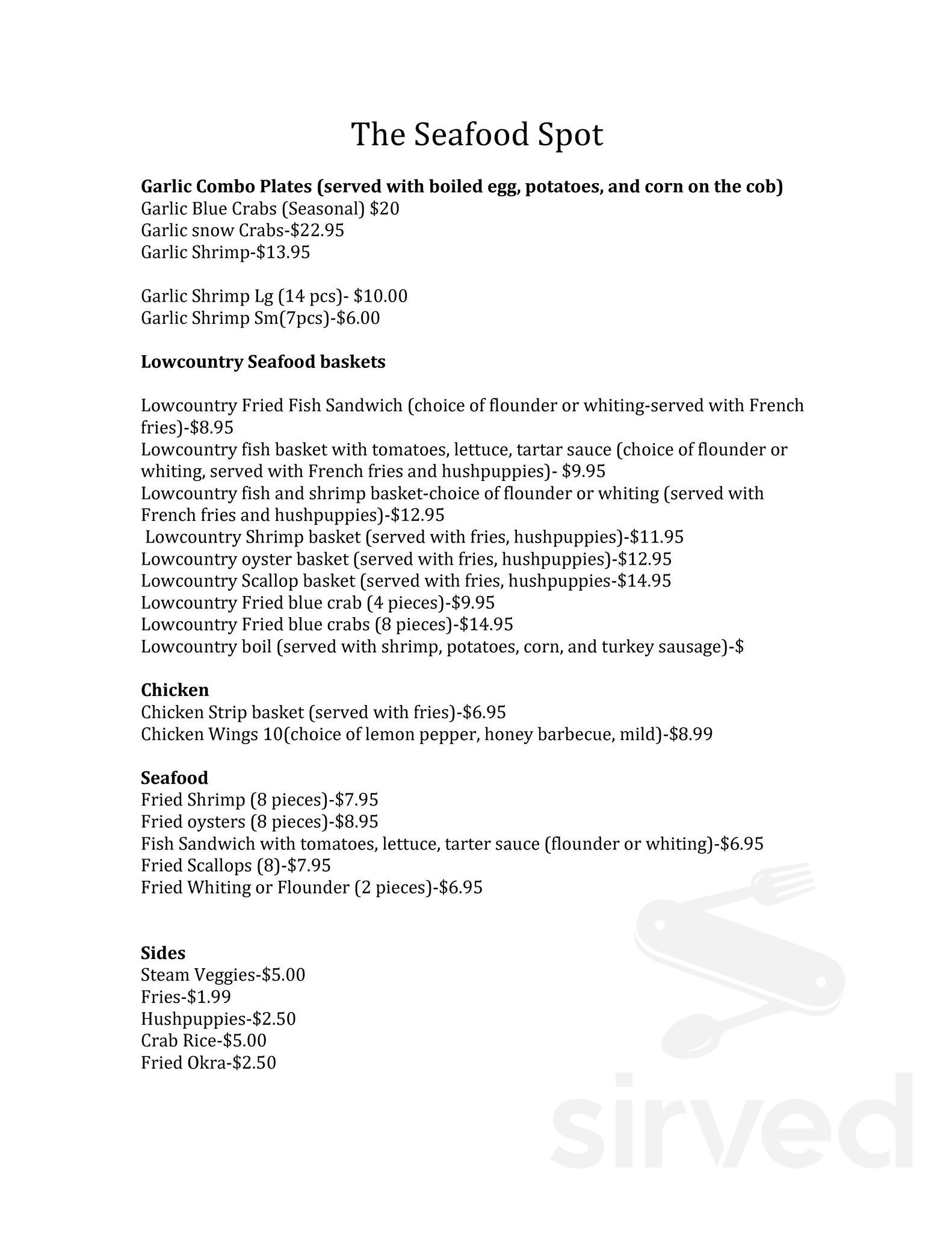 Menu - Greenville SC's The Seafood Spot | Sirved