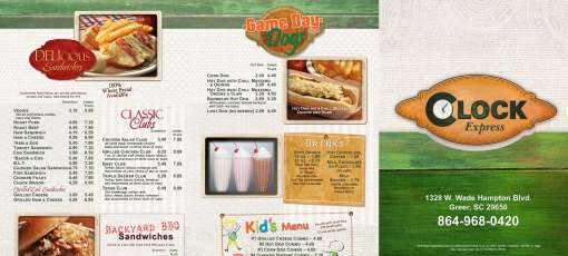 Menu for Clock Restaurant in Greer, SC | Sirved