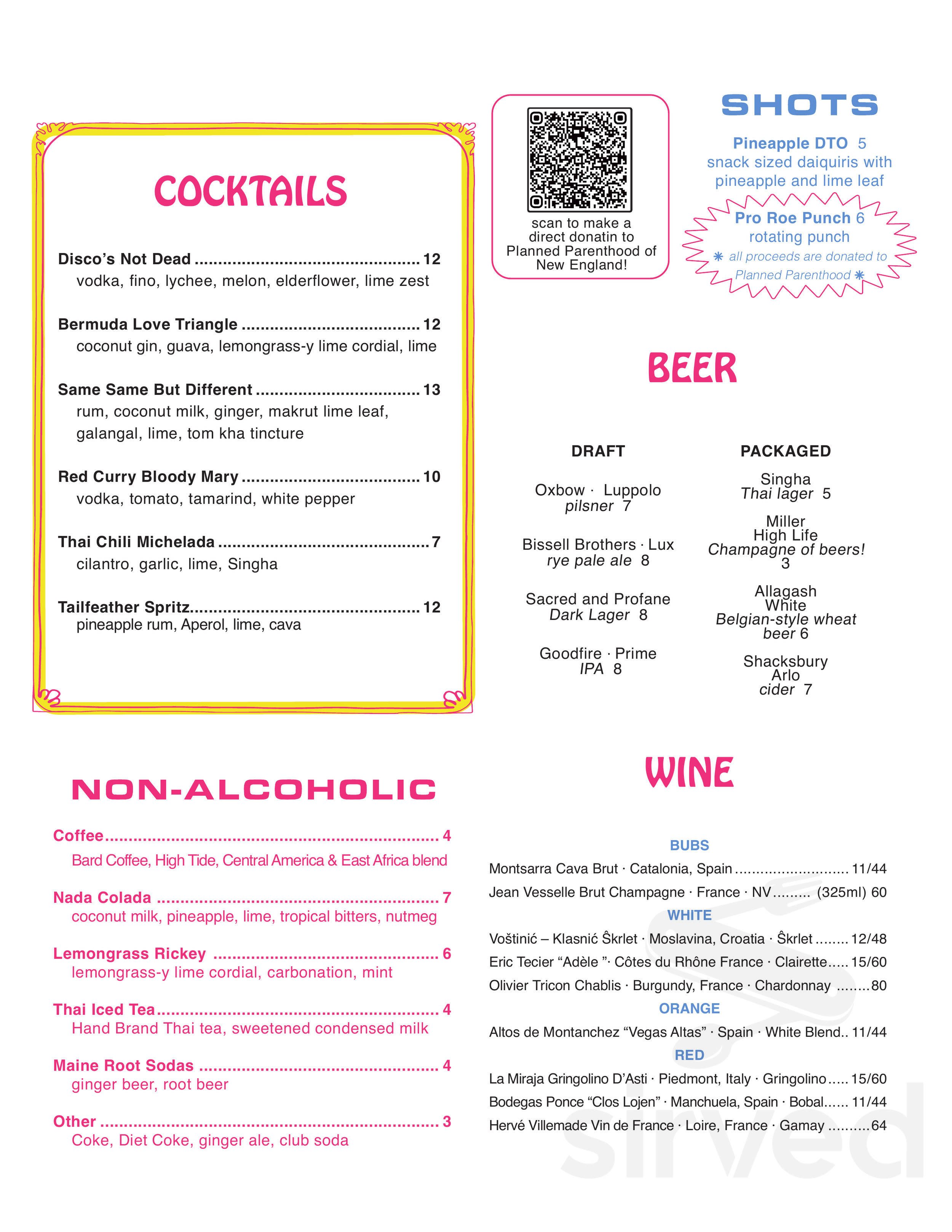 Crispy Gai menu in Portland, Maine, USA