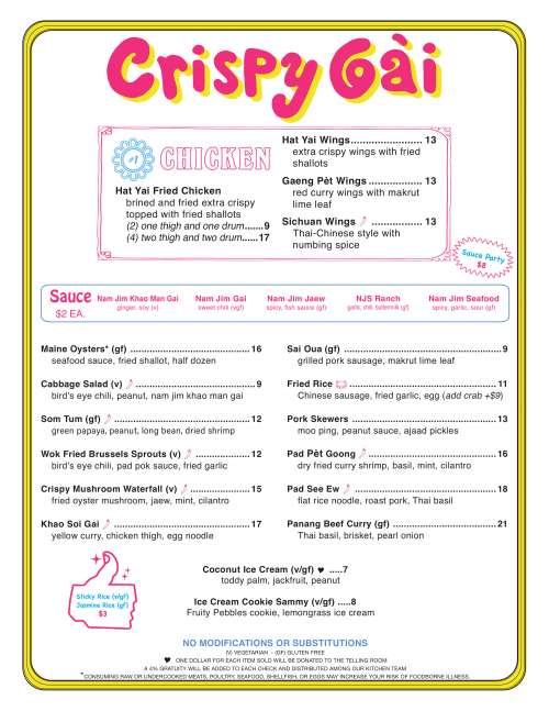 Crispy Gai menu in Portland, Maine, USA