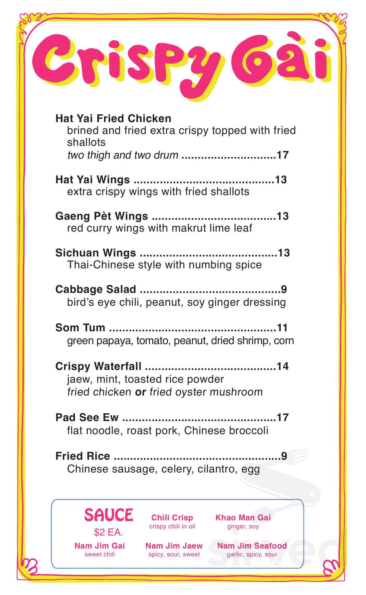 Crispy Gai menu in Portland, Maine, USA