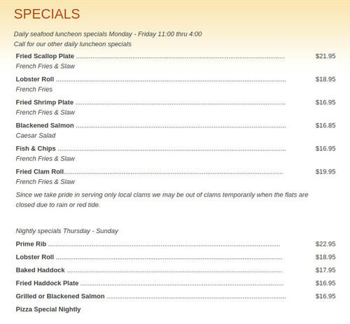 Choate Bridge Pub menu in Ipswich, Massachusetts, USA