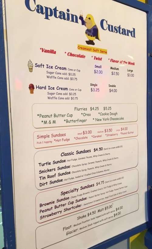 Captain Custard Food Court menu in Grand Haven, Michigan, USA