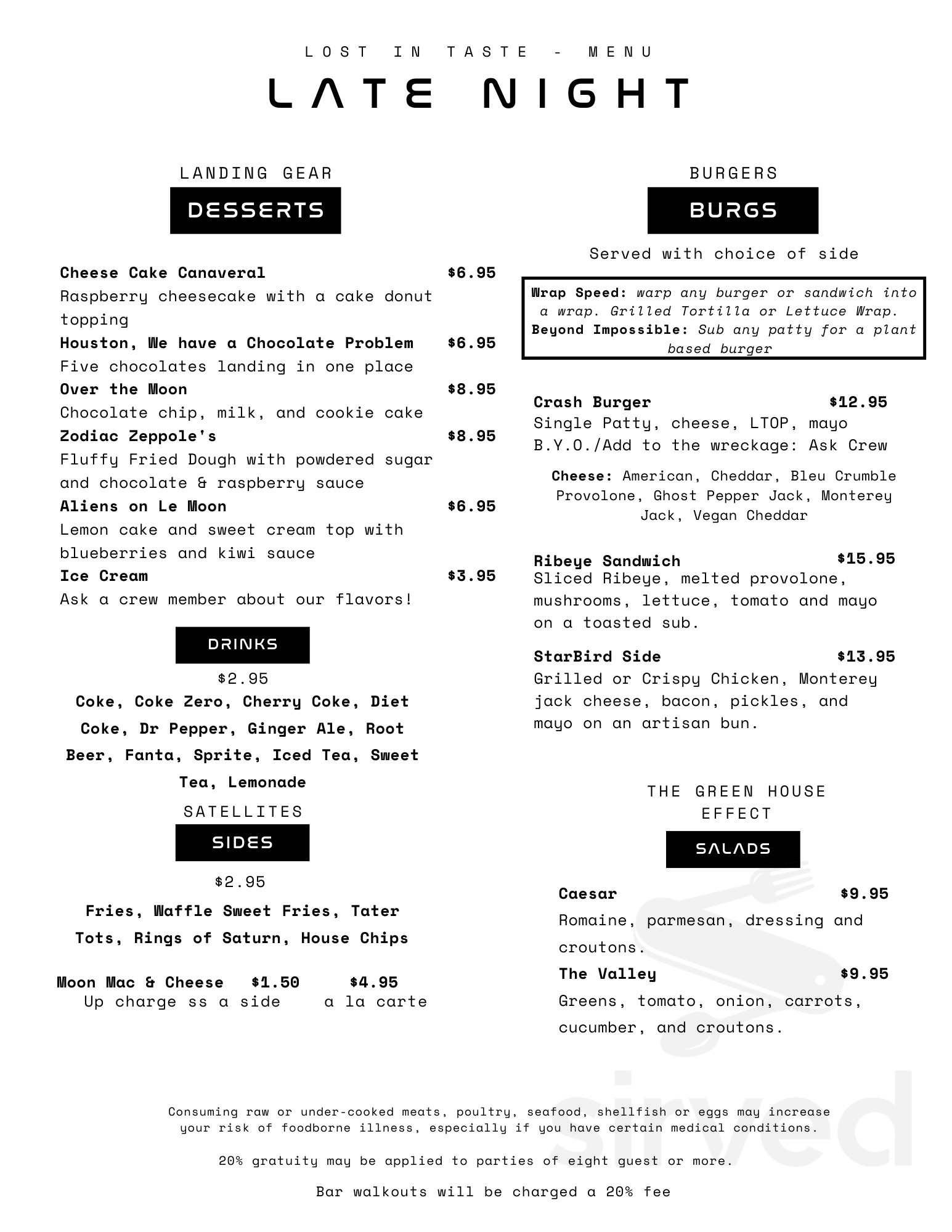 Lost In Taste menu in Christiansburg, Virginia, USA