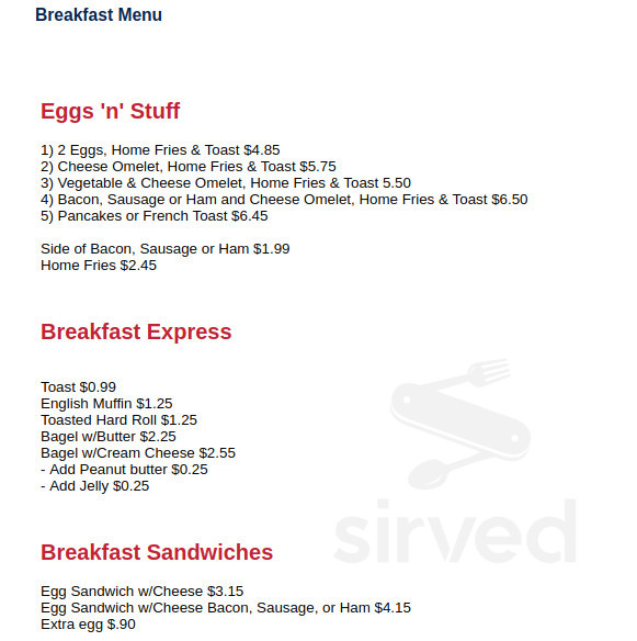 Bart's Drive-In Restaurant menu in Windsor, Connecticut, USA