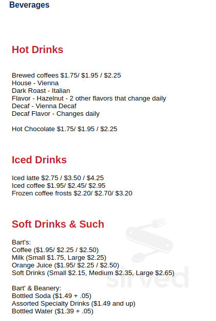 Bart's Drive-In Restaurant menus in Windsor, Connecticut, United States