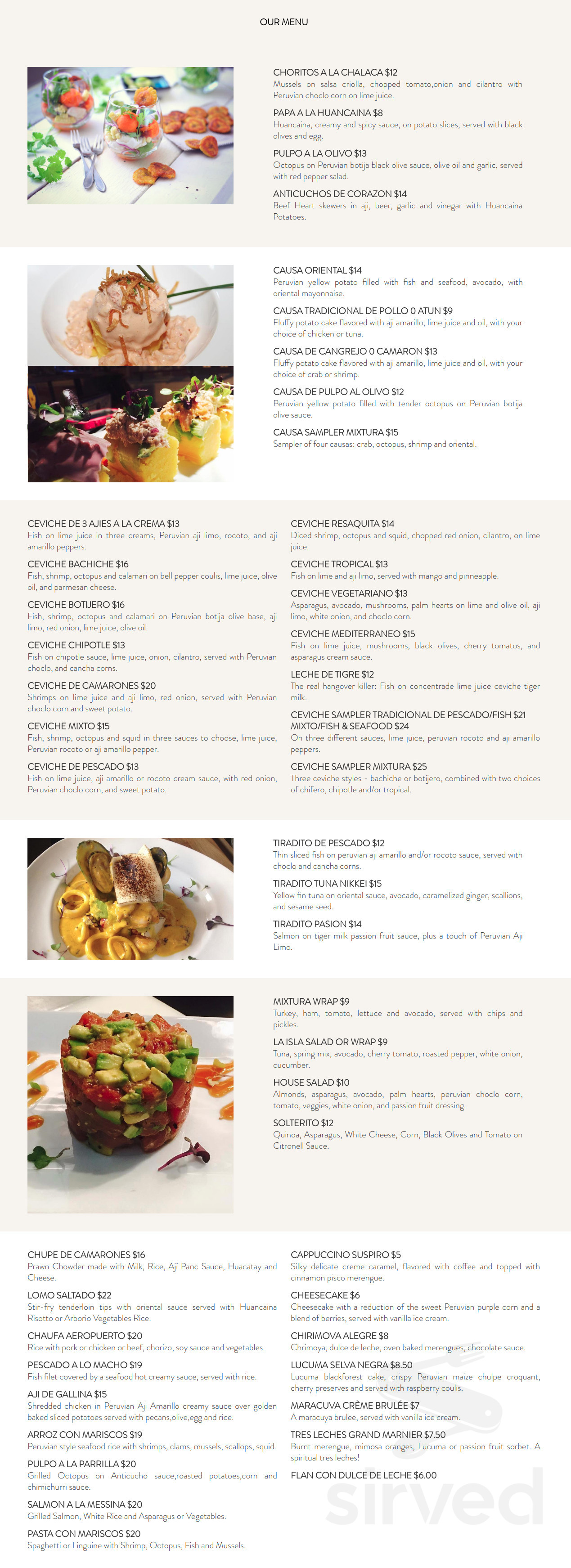 Menu for Ceviche Bar by Mixtura in Key Biscayne, FL | Sirved