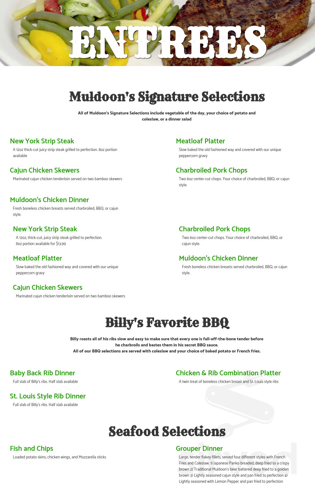 Muldoon's Saloon & Eatery menu in Cleveland, Ohio, USA