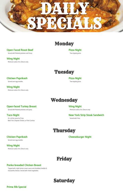 Muldoon's Saloon & Eatery menu in Cleveland, Ohio, USA