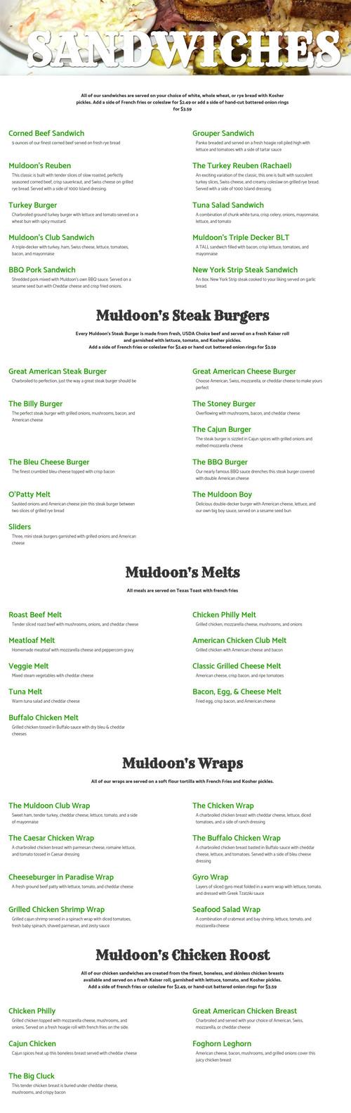 Muldoon's Saloon & Eatery menu in Cleveland, Ohio, USA
