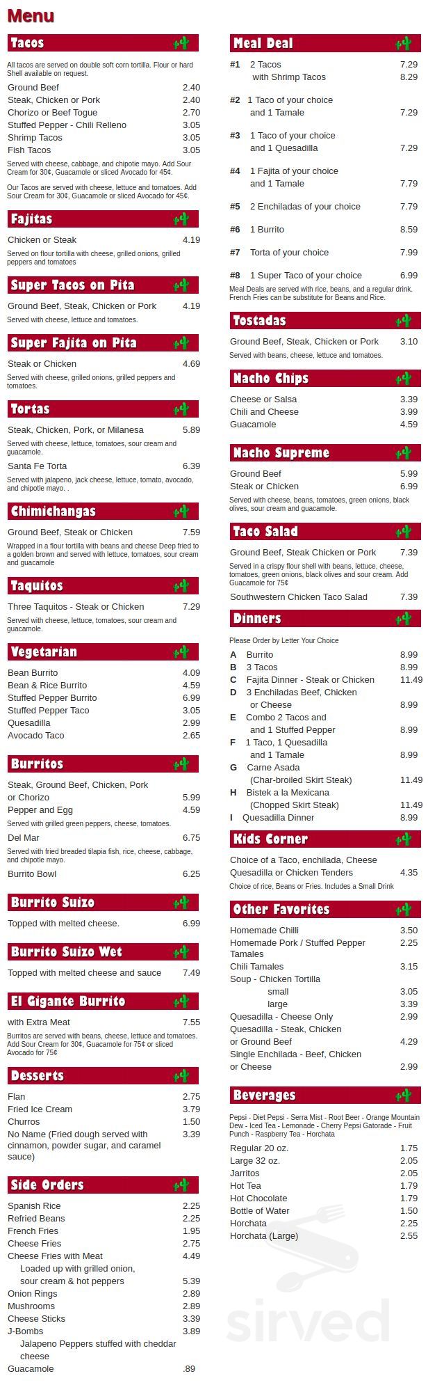 Taco Patio menu in Lockport, Illinois, USA