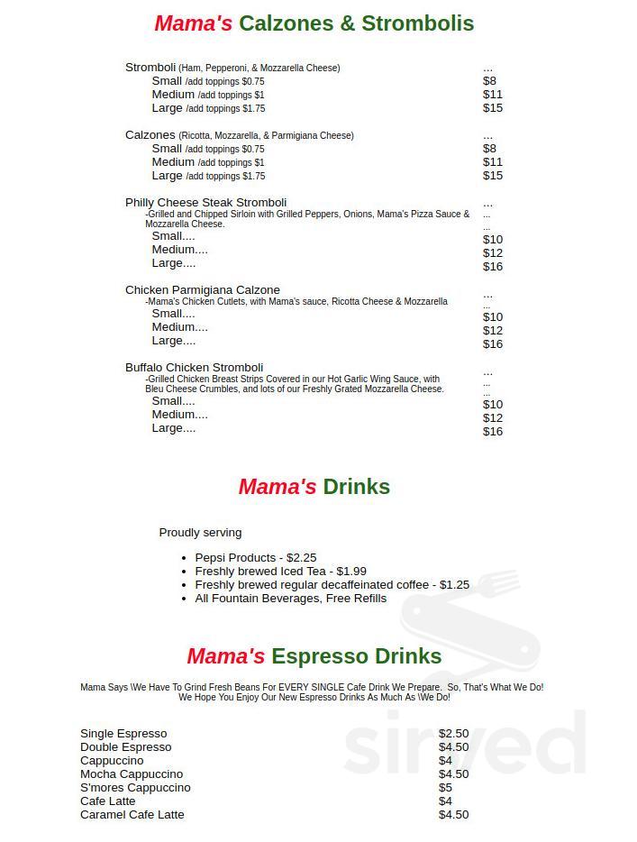 Mama Randazzo's Pizzeria menu in Altoona, Pennsylvania, USA