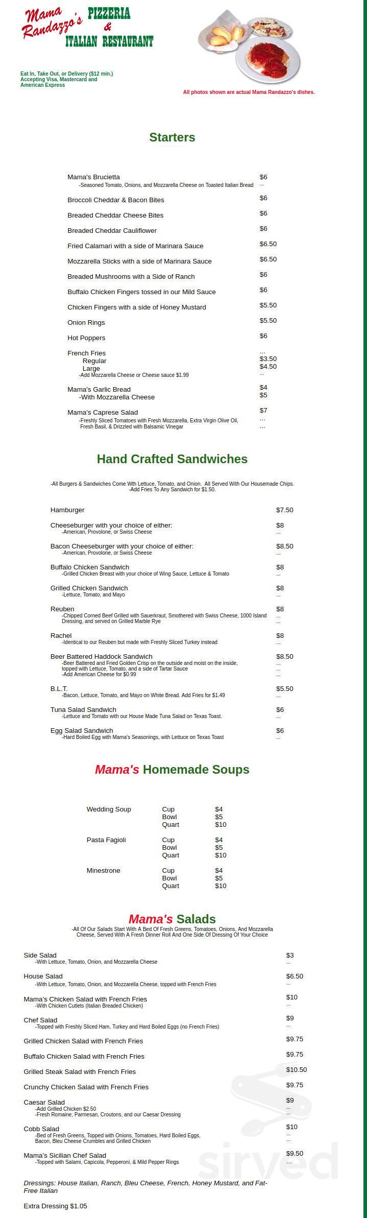 Menu for Mama Randazzo's Pizzeria in Altoona, PA | Sirved