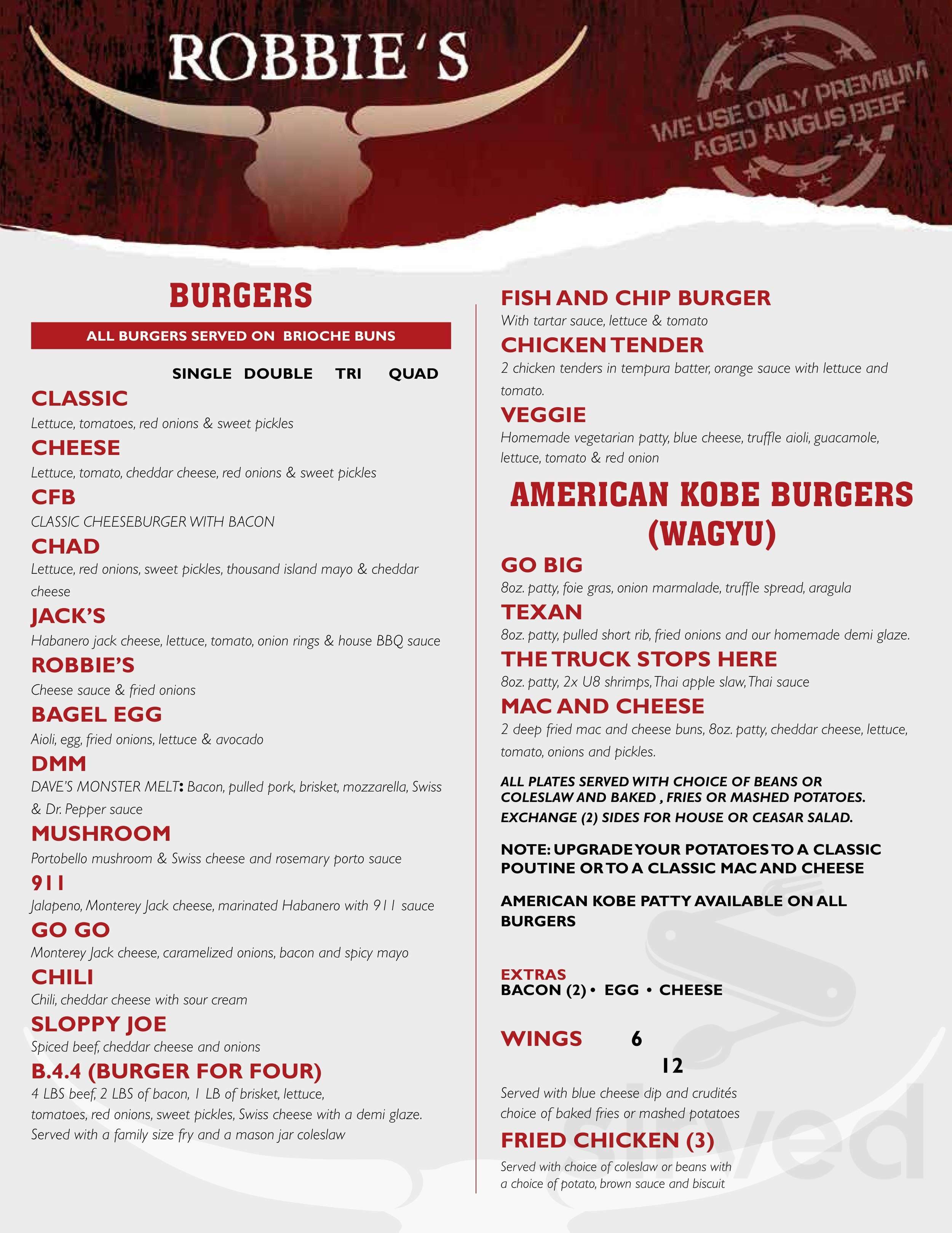 Robbie's Smokehouse And Burgers menus in Kahnawake, Quebec, Canada
