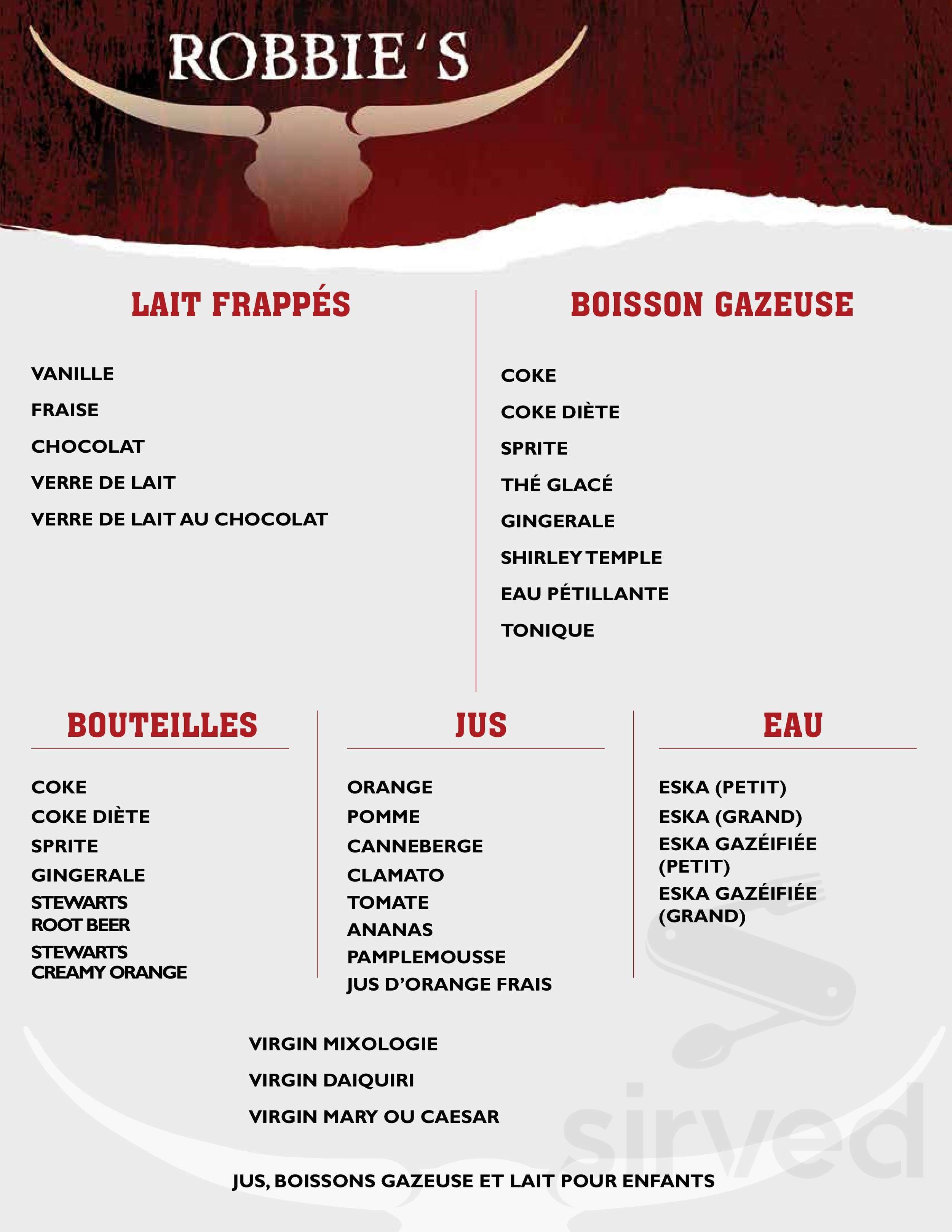 Robbie's Smokehouse And Burgers menus in Kahnawake, Quebec, Canada