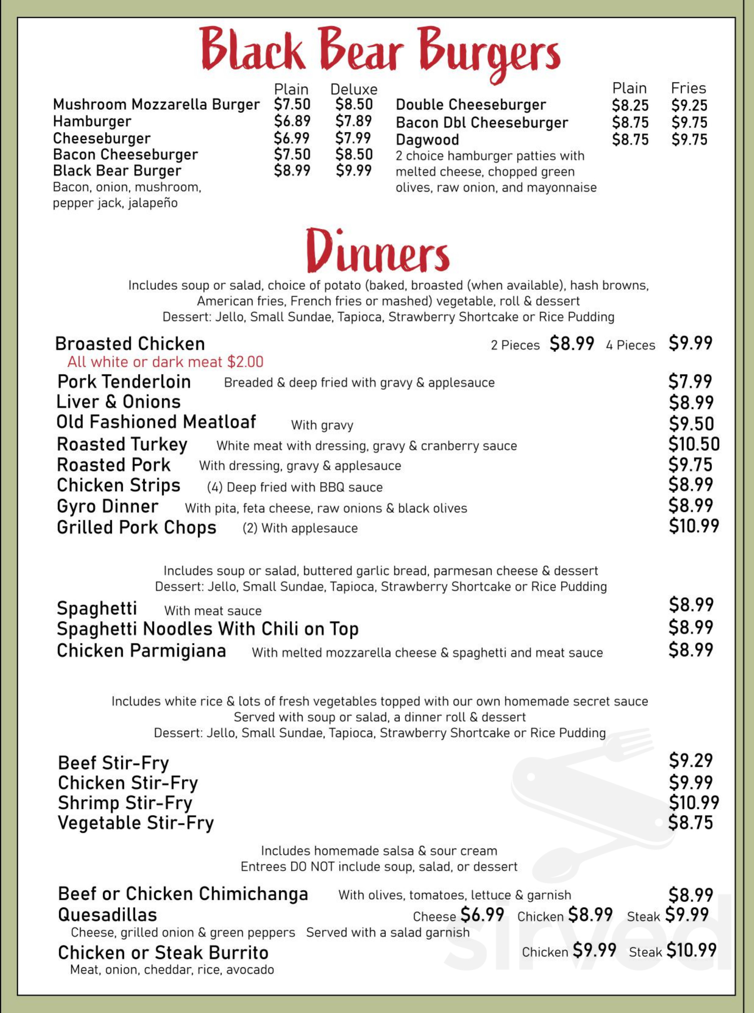 Menu - Appleton WI's Black Bear Family Restaurant | Sirved