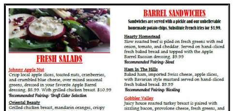 Menu for Apple Barrel Store + Cafe in Schoharie, NY | Sirved