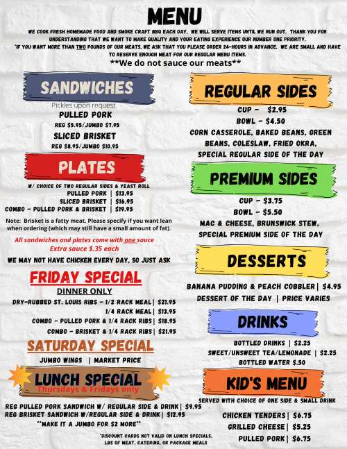 Fat Cap BBQ menu in Dacula, Georgia, USA