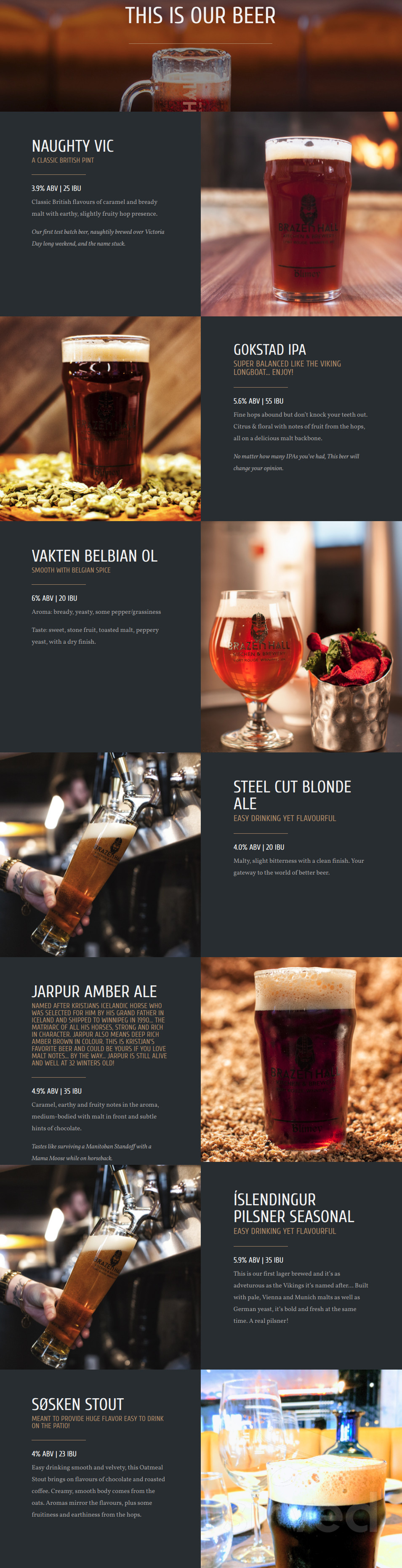 Brazen Hall Kitchen & Brewery menu in Winnipeg, Manitoba, Canada