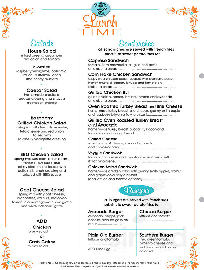 Doreen's Cup of Joe menu in Marco Island, Florida, USA