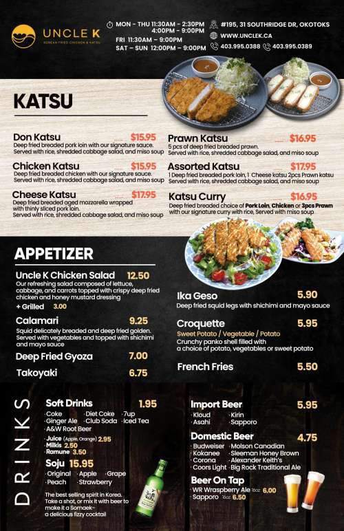 UNCLE K (Korean Fried Chicken & Katsu ) menu in Okotoks, Alberta, Canada