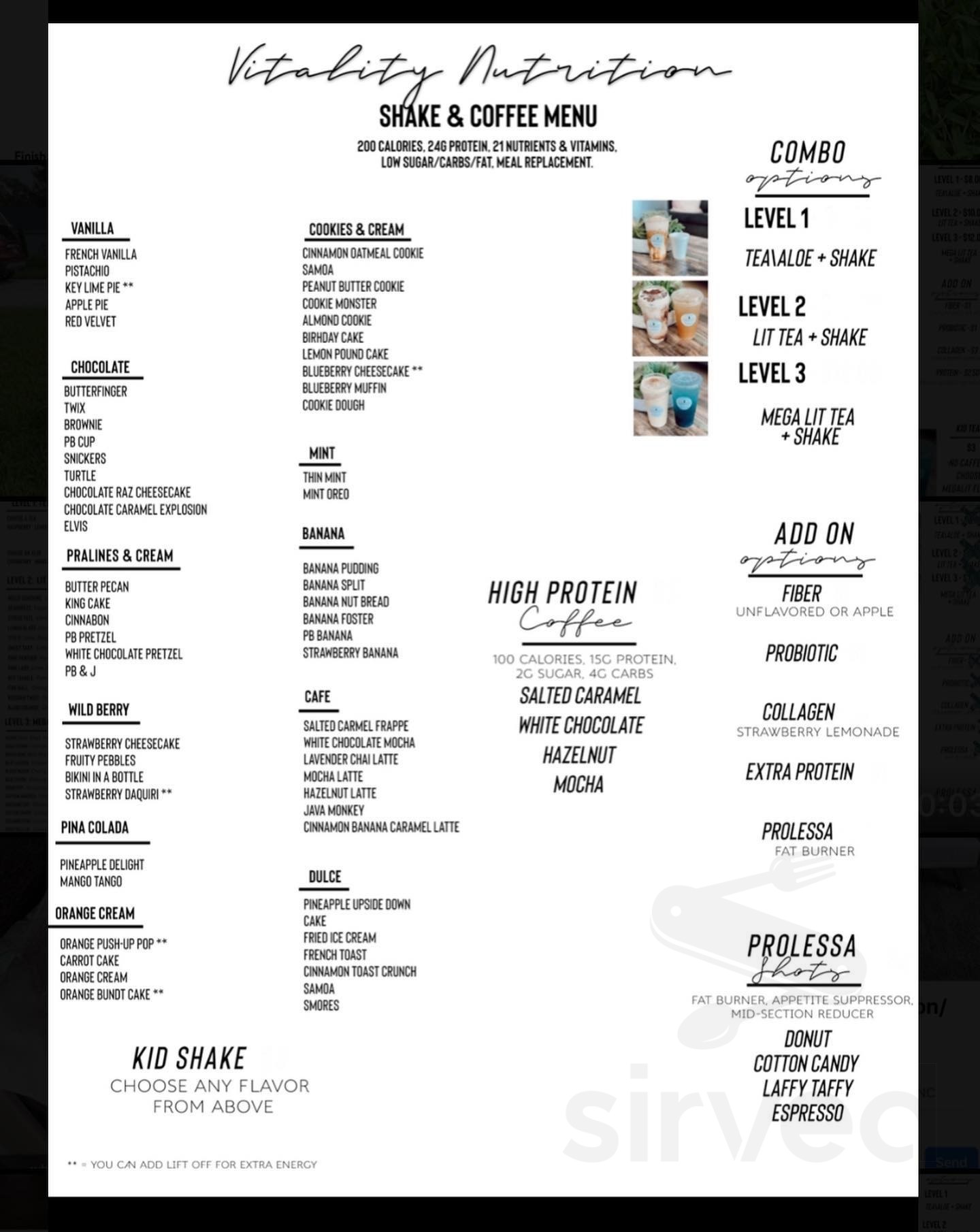 Vitality Nutrition menus in Wilson, North Carolina, United States