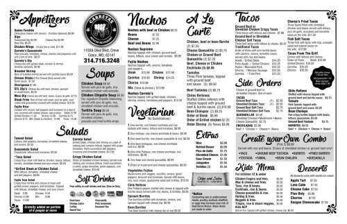 Carreta's Mexican Restaurant menu in St. Louis, Missouri, USA