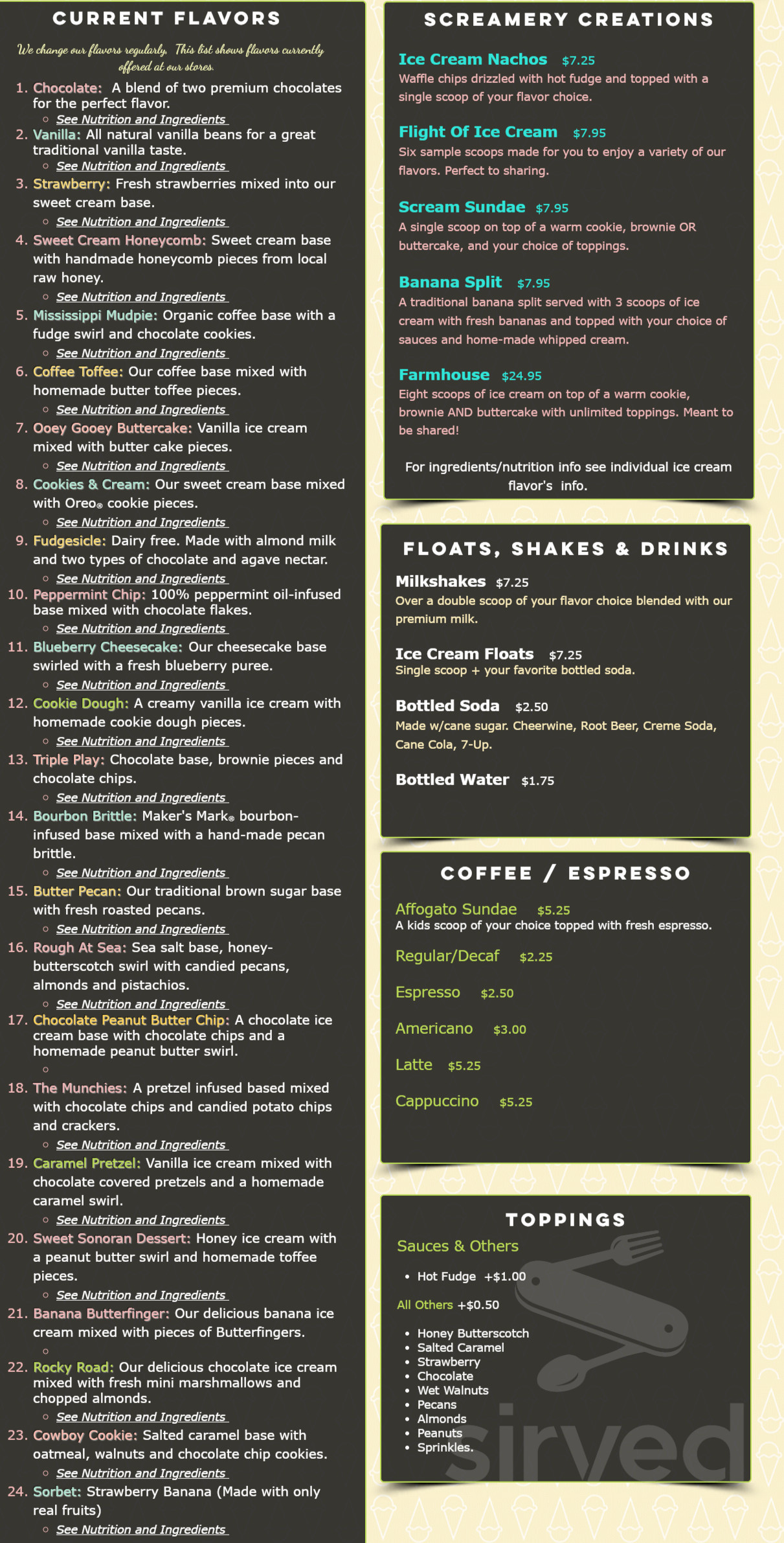 The Screamery (Houghton Location) menu in Tucson, Arizona, USA