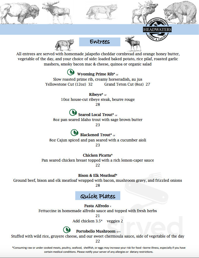 Sheffields Restaurant menus in Moran, Wyoming, United States