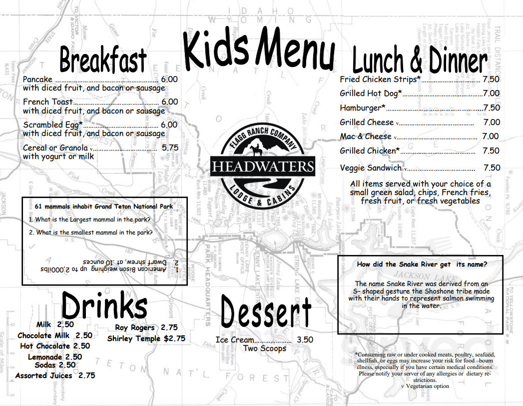 Sheffields Restaurant menus in Moran, Wyoming, United States