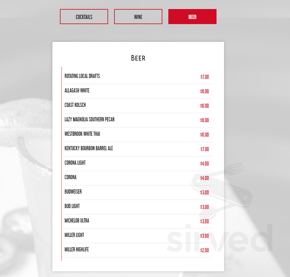 Menu - Mt Pleasant SC's Pier 41 | Sirved