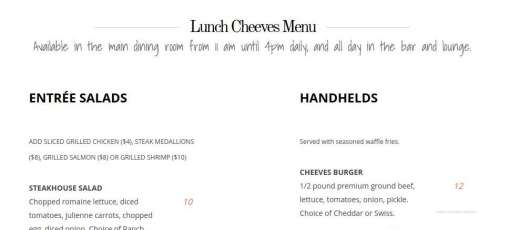 Menu for Cheeves Brothers Steakhouse in Temple, TX | Sirved