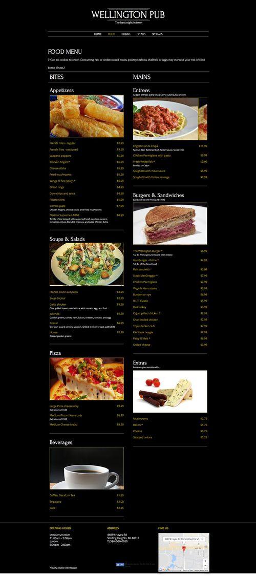 Wellington Pub menu in Sterling Heights, Michigan, USA