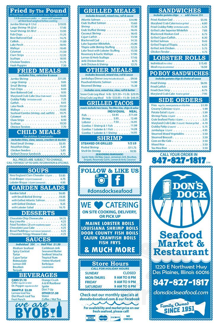 Don's Dock Seafood menu in Des Plaines, Illinois, USA