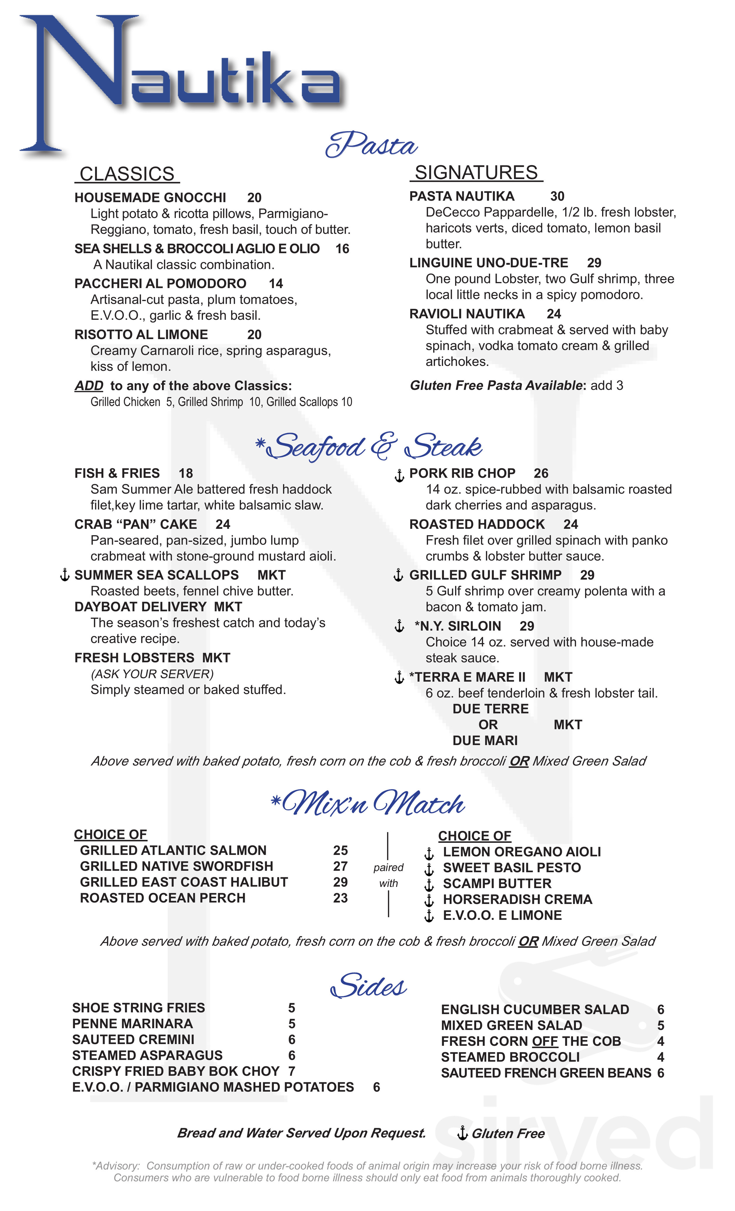 Nautika Restaurant & Bar menus in East Greenwich, Rhode Island, United ...