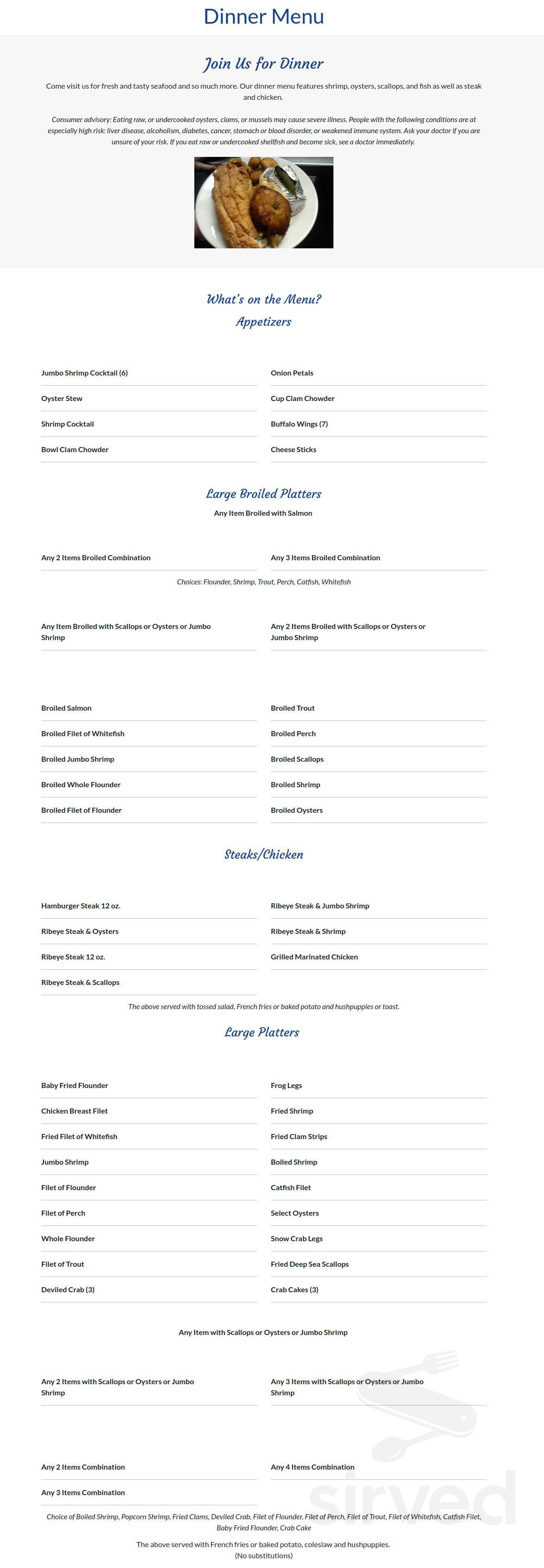 Harbor Inn Seafood Restaurant menu in Burlington, North Carolina, USA