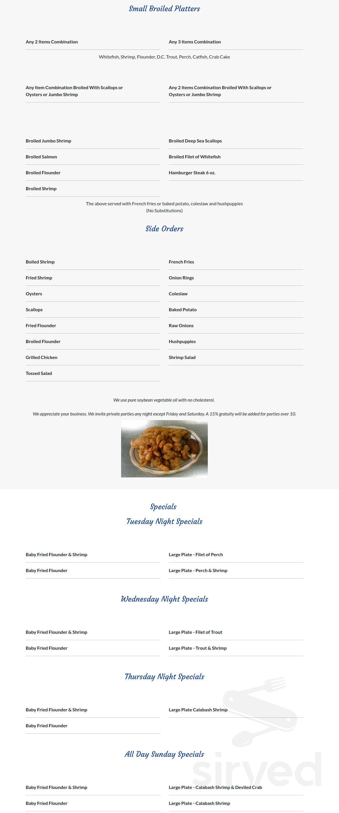 Harbor Inn Seafood Restaurant menu in Burlington, North Carolina, USA